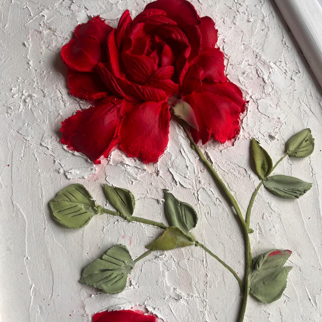 Flowers Plaster Wall Art Roses Sculpture Painting 3d Floral Wall Decor ...