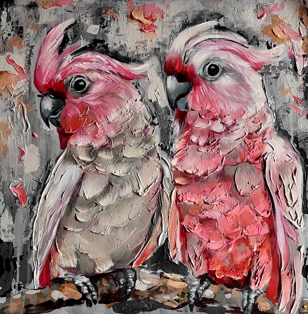3D Coral Parrots Wall Art Textured Sculptural Painting Impasto Parrot ...