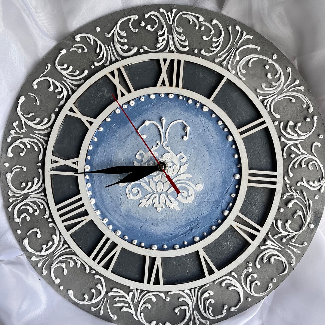 Vintage Wall Clock Made of Decorative Plaster Sculptural Painting ...