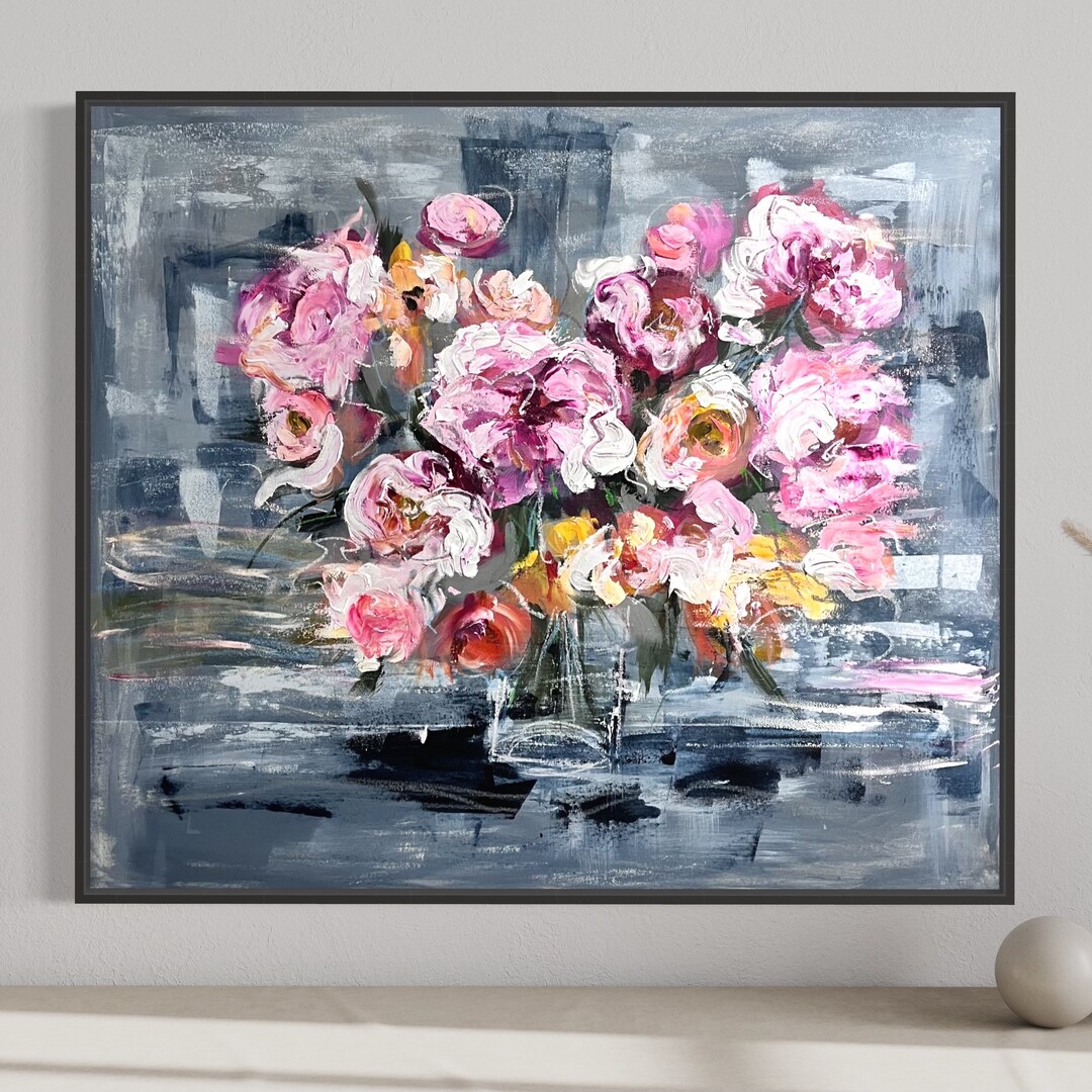 Bouguet Original Painting, Floral Textured Artwork, 3d Flower Art ...