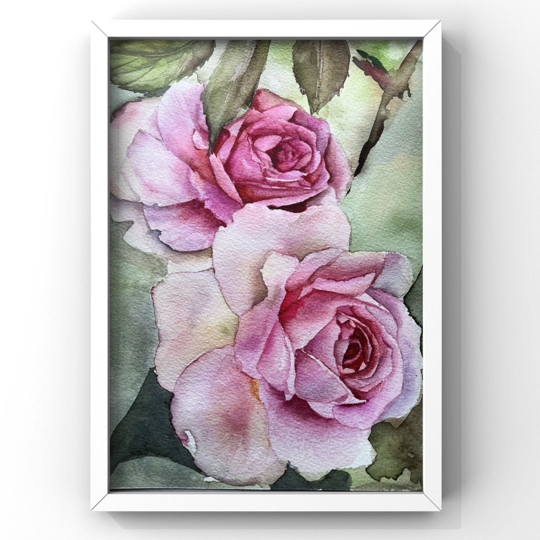 Rose Garden Original Watercolor Painting Roses Wall Art Realistic Pink ...