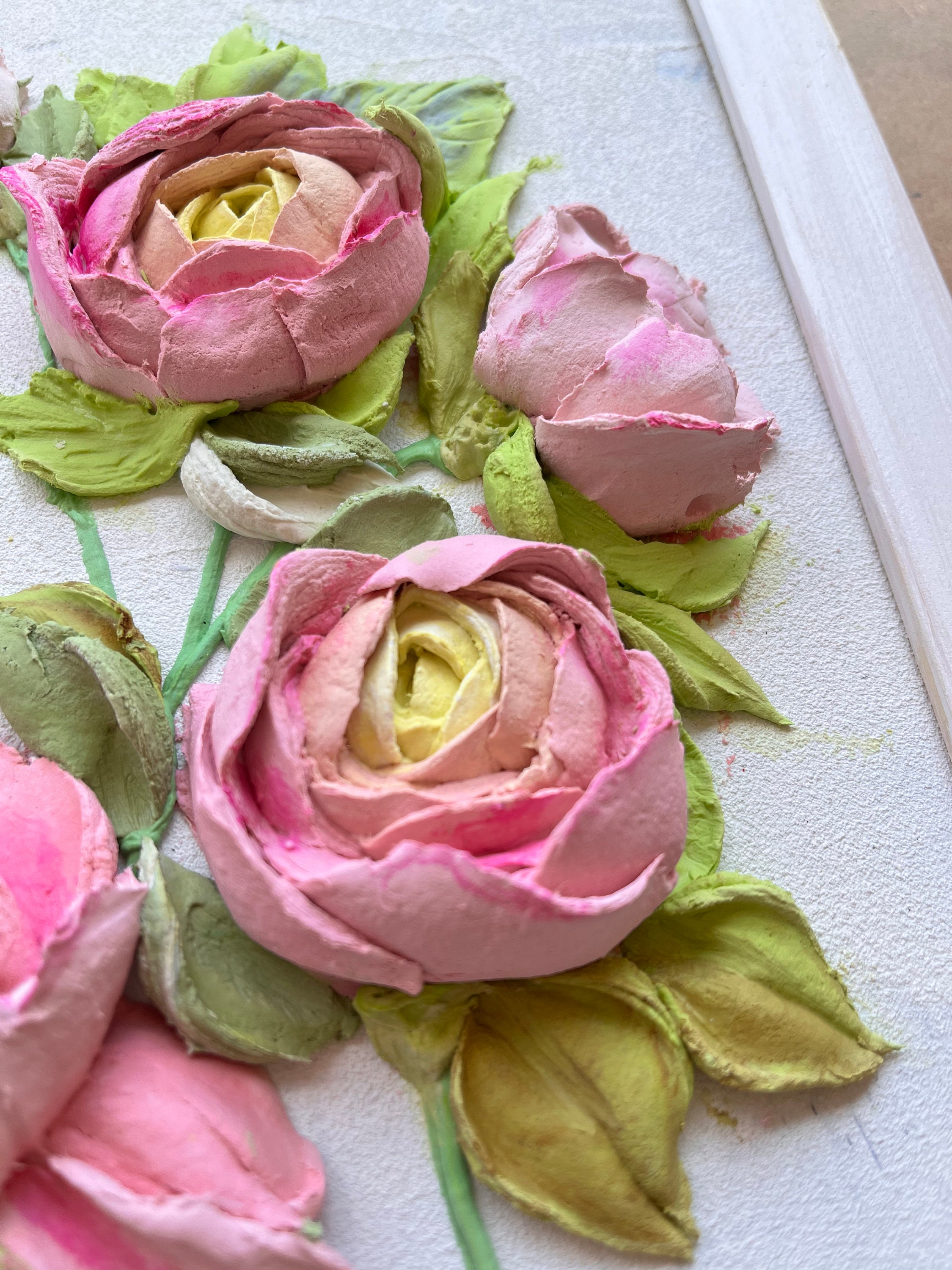 Peony 3d Painting Sculpture Painting Ranunculus Plaster Panno Impasto ...