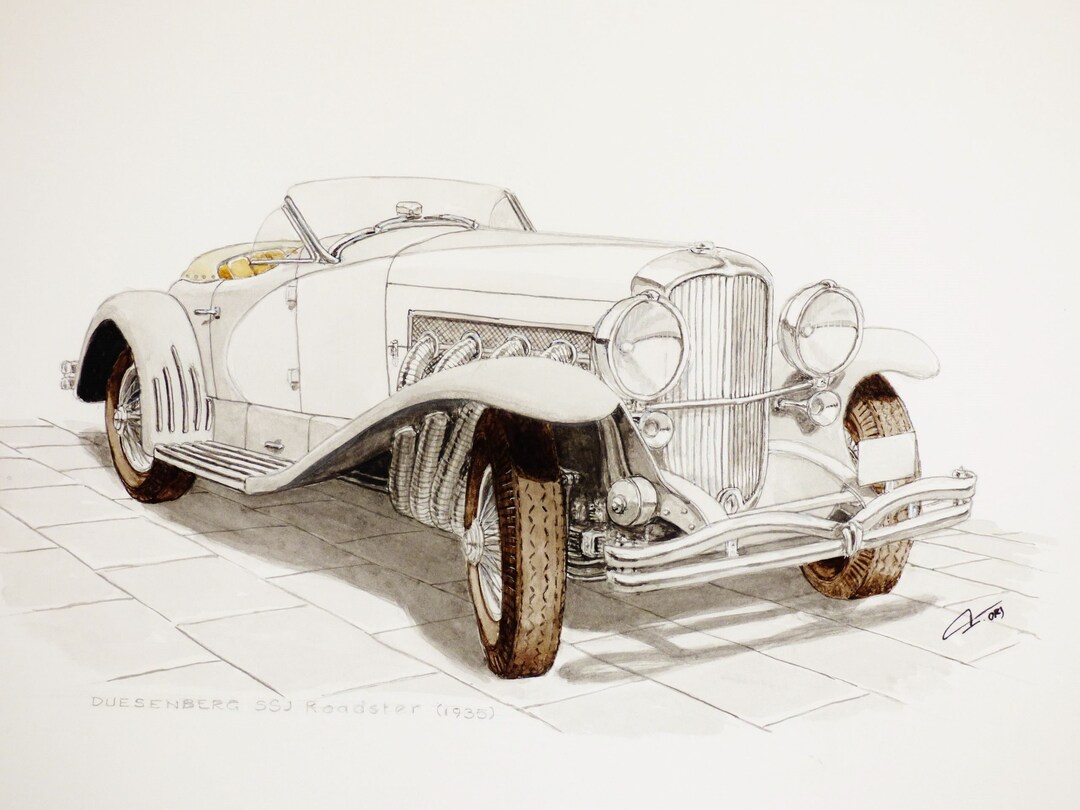 Duesenberg SSJ Roadster 1935 Original Watercolor on Paper - Etsy