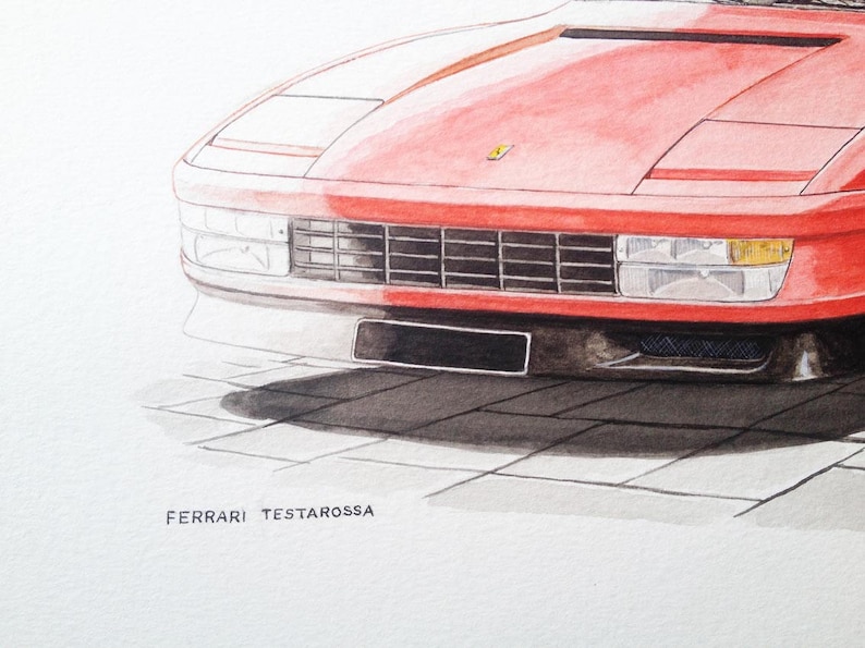 FERRARI Testarossa Original Watercolour Painting on Paper Classic Car ...