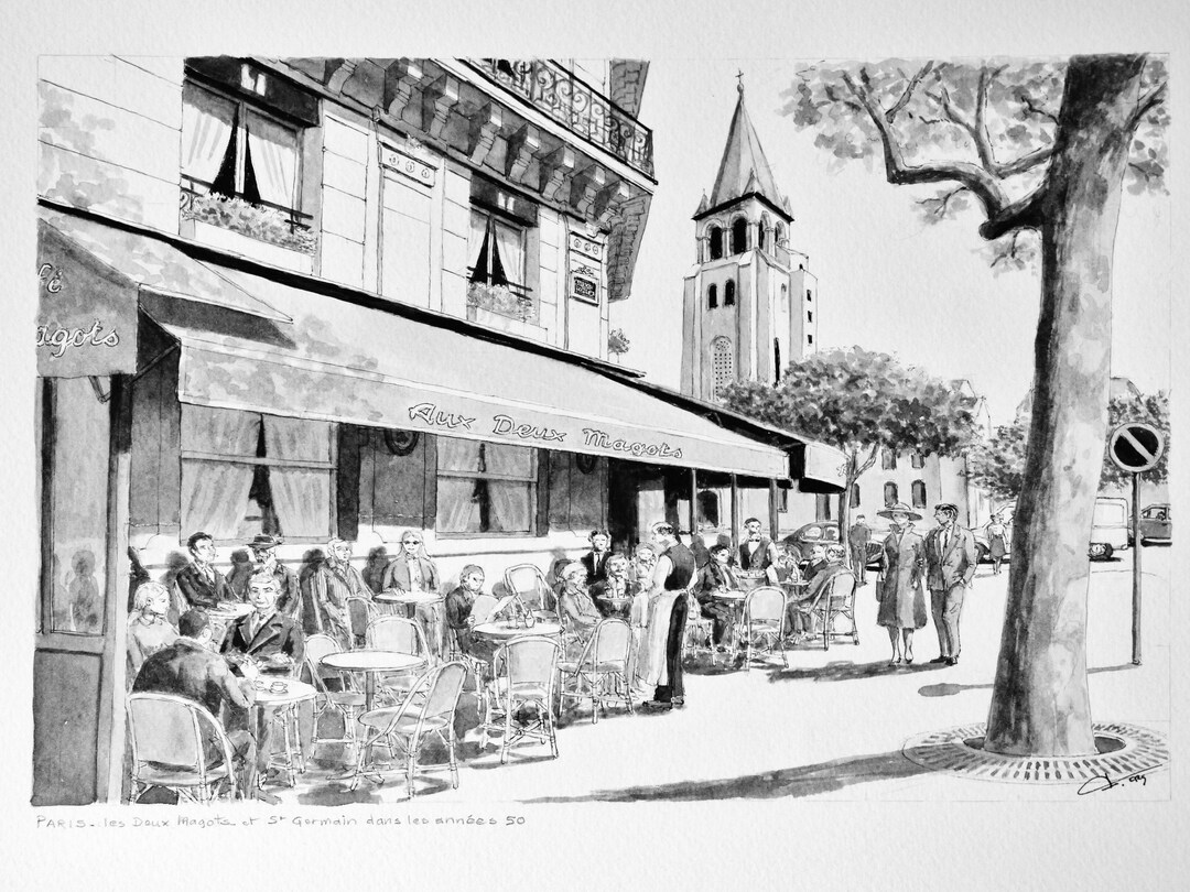 Paris Vintage Original Drawing Paris Street Scene - St Germain ...