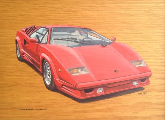 Lamborghini Countach Original Painting Gouache on Oak Wood. | Etsy