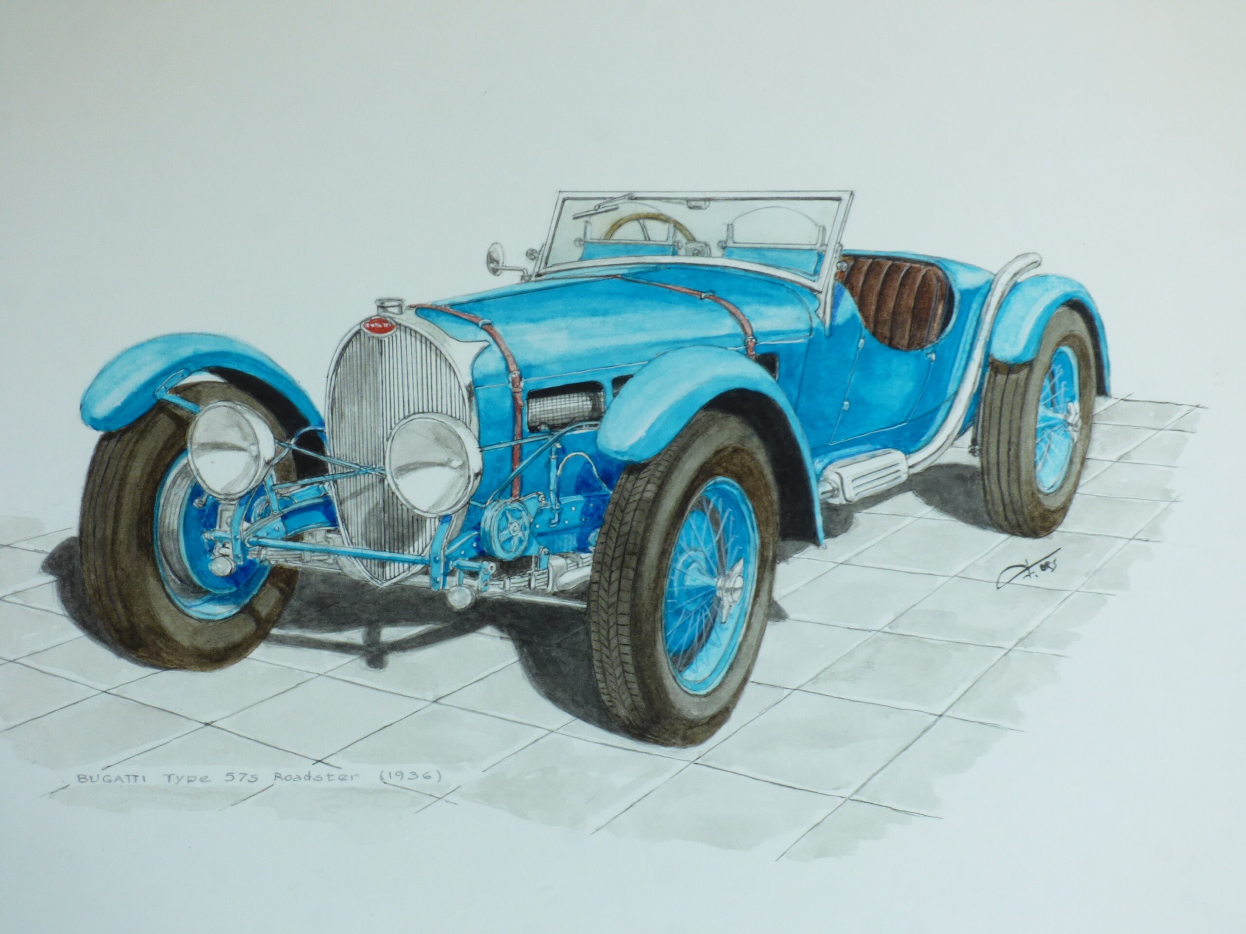 Bugatti Type 57S Roadster 1936, Original Watercolours Painting - Etsy
