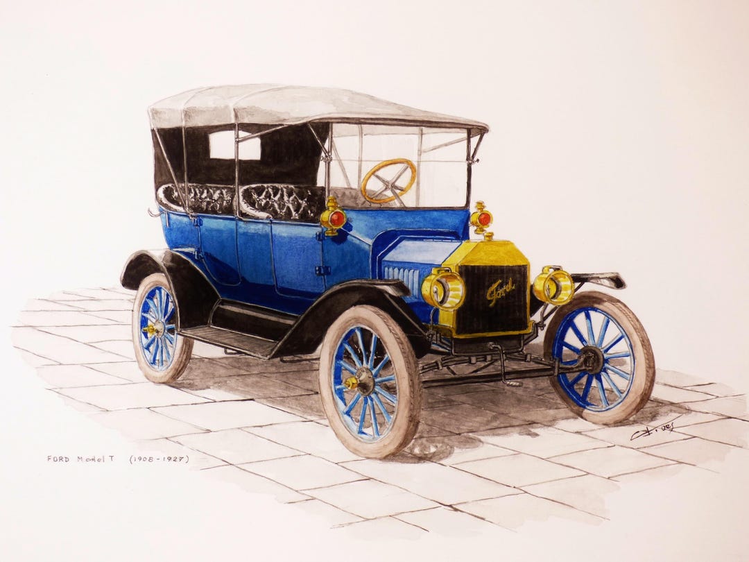 Ford Model T 1908-1927 Original Painting, Classic Car Watercolor on ...