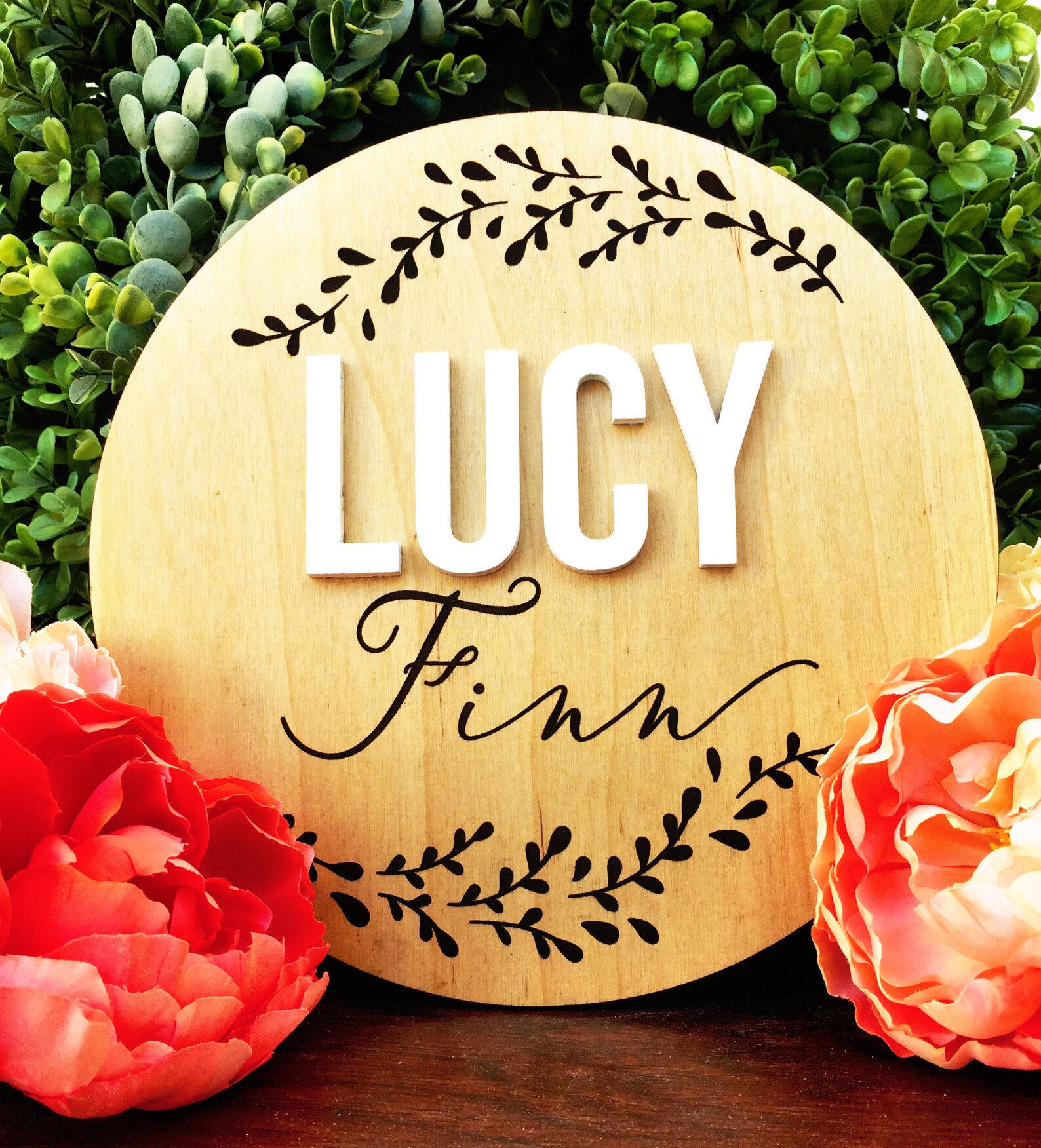 Round Baby Name Sign Birth Announcement Sign Nursery Sign | Etsy