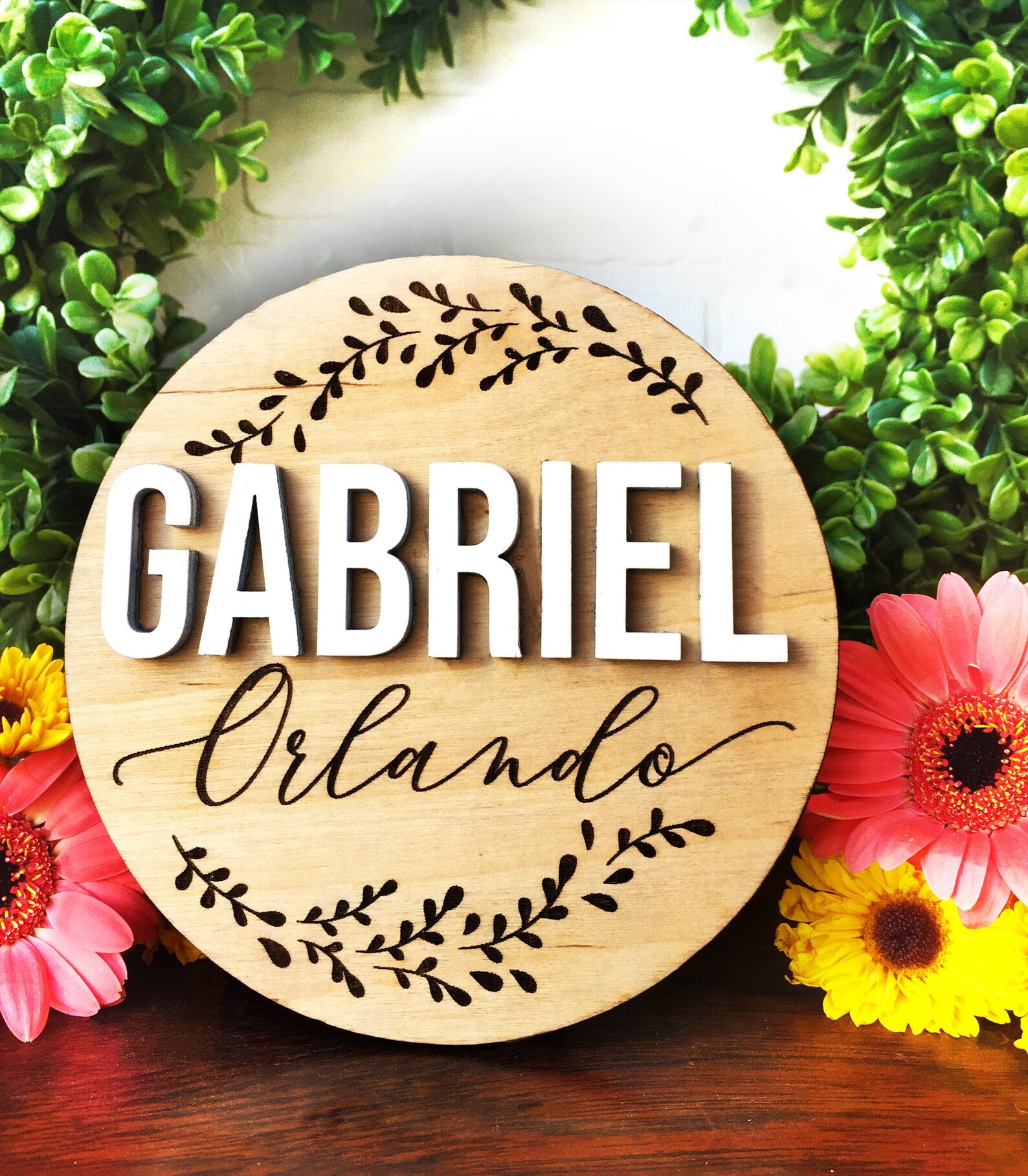 Round Baby Name Sign Birth Announcement Sign Nursery Sign | Etsy