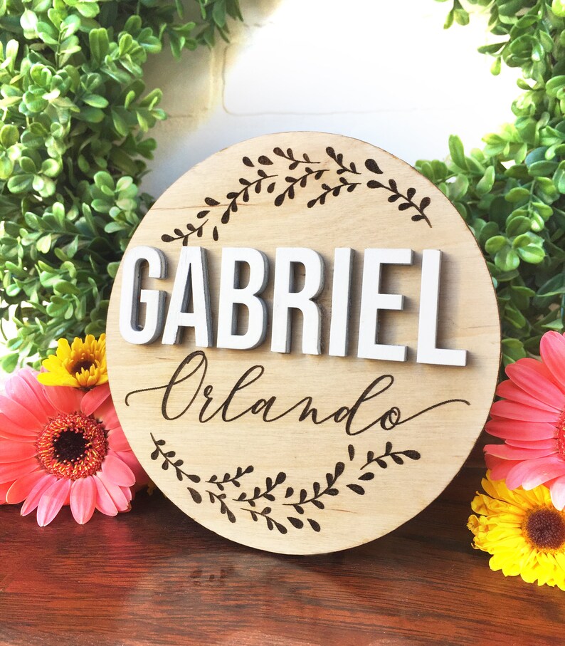 Round Baby Name Sign Birth Announcement Sign Nursery Sign | Etsy