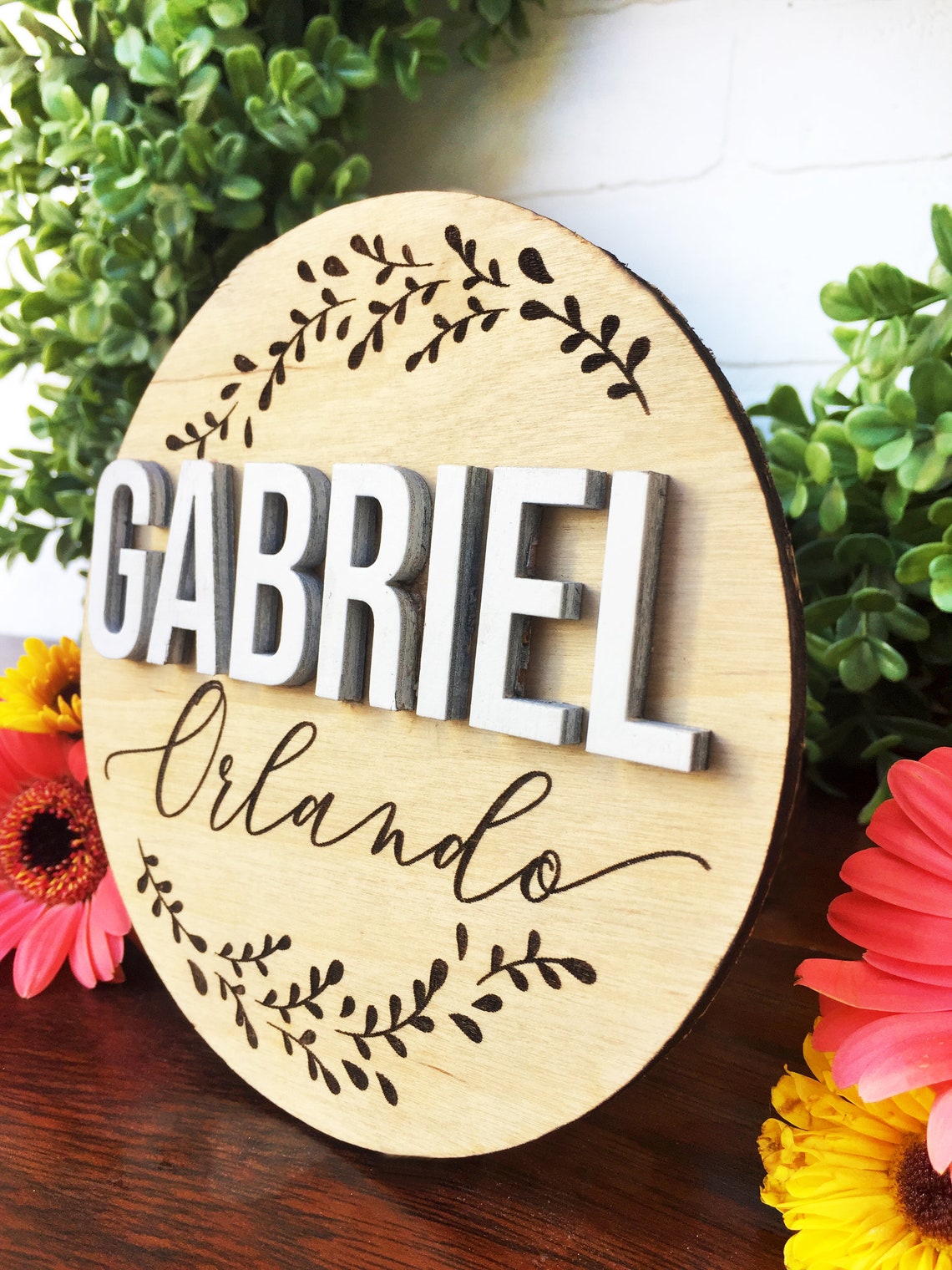 Round Baby Name Sign Birth Announcement Sign Nursery Sign | Etsy