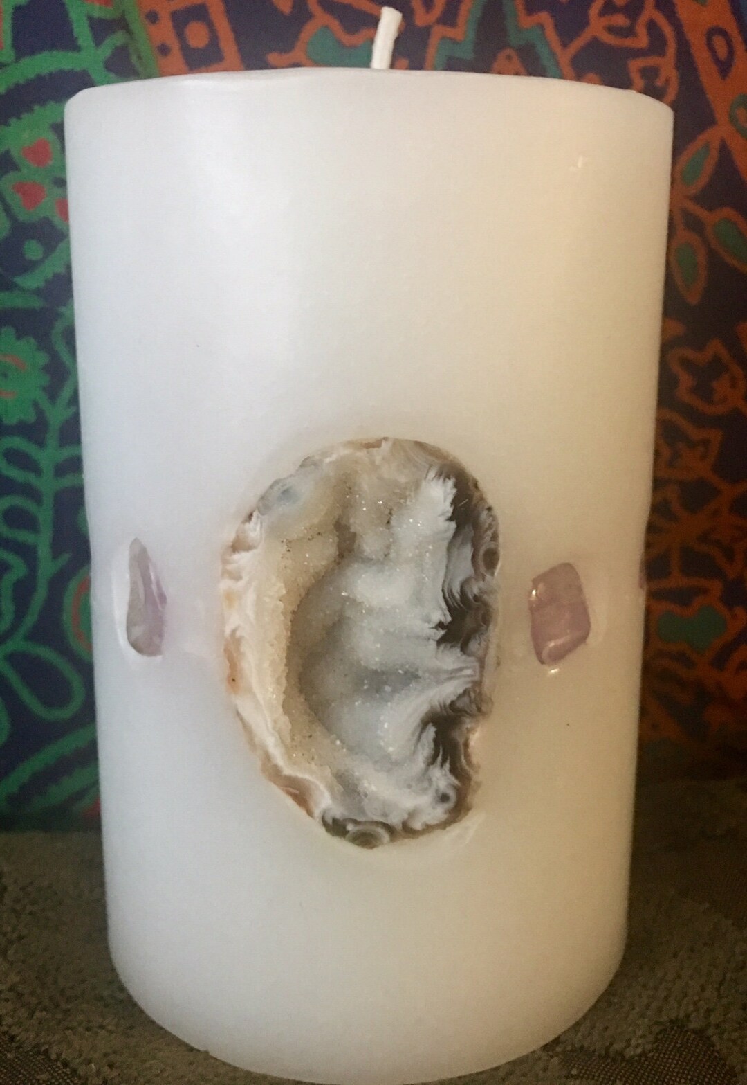 Handcrafted Small Round Candle Inlaid With Crystals, Gemstones & a ...