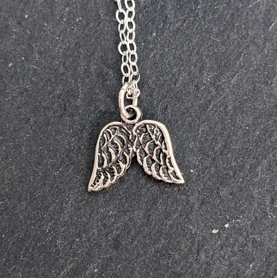 Guardian Angel Bird Wing Charm Necklace, Sterling Silver Tiny Pendant ...