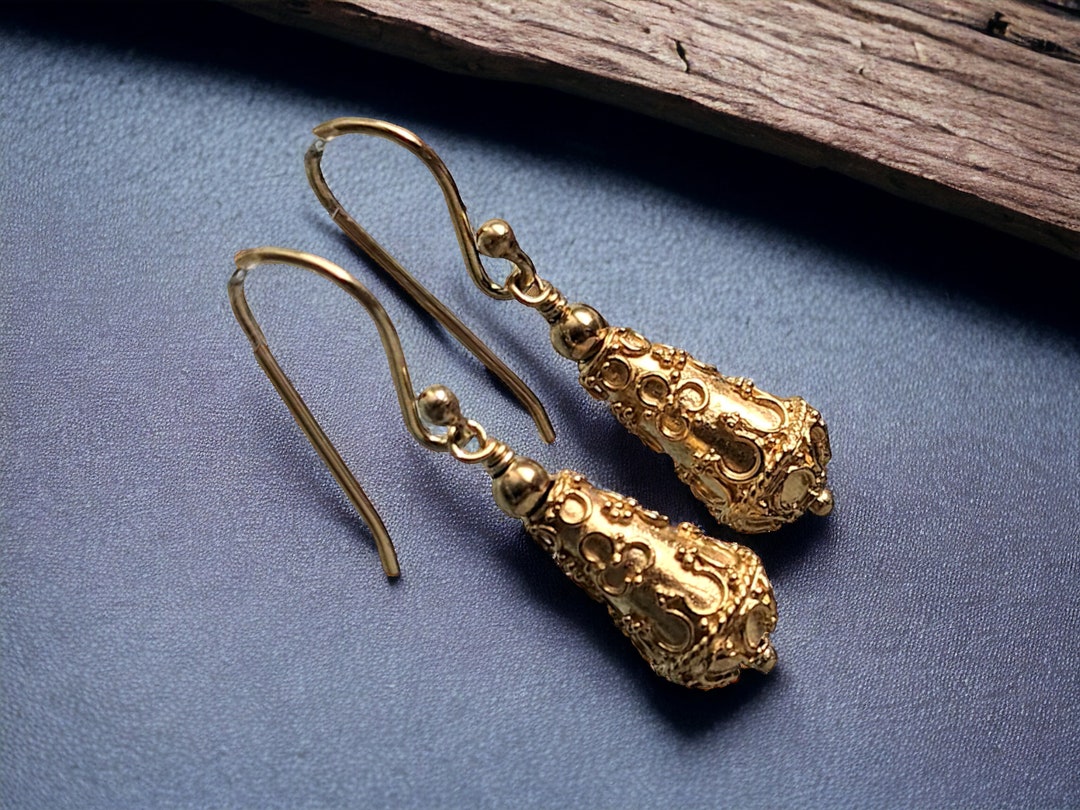 Bali Filigree Gold Filled Earrings, Intricate Beaded Design, Teardrop ...