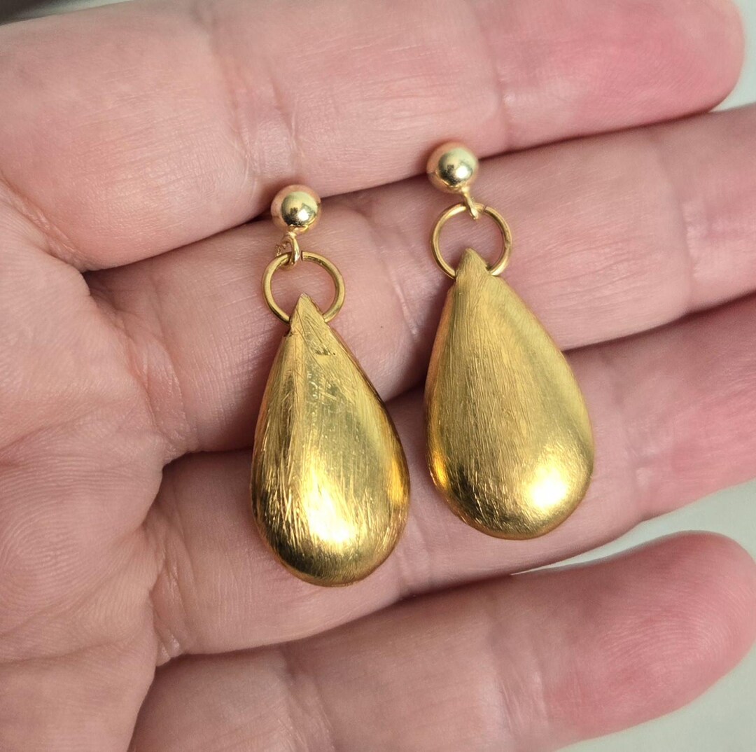 Brushed Bead 24 K Gold Filled Satin Teardrop Post Earrings, Beaded Gold ...