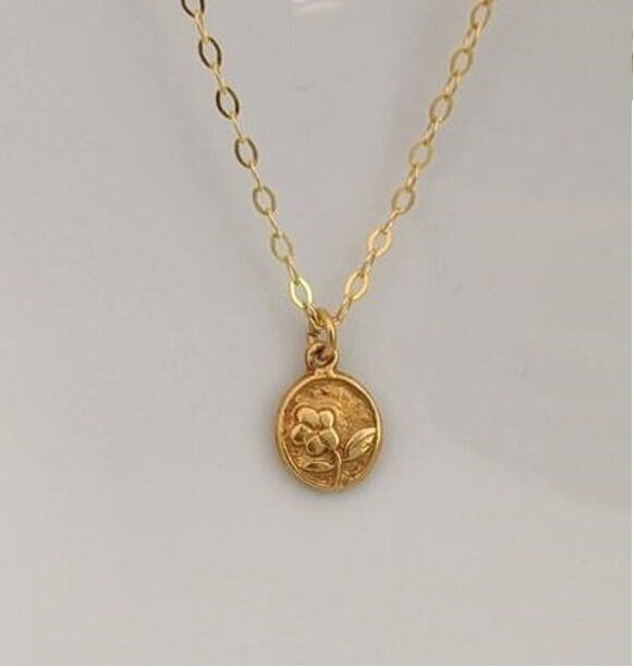 Oval Flowers Necklace, Tiny Bali 24 K Gold Filled Vermeil Sterling ...