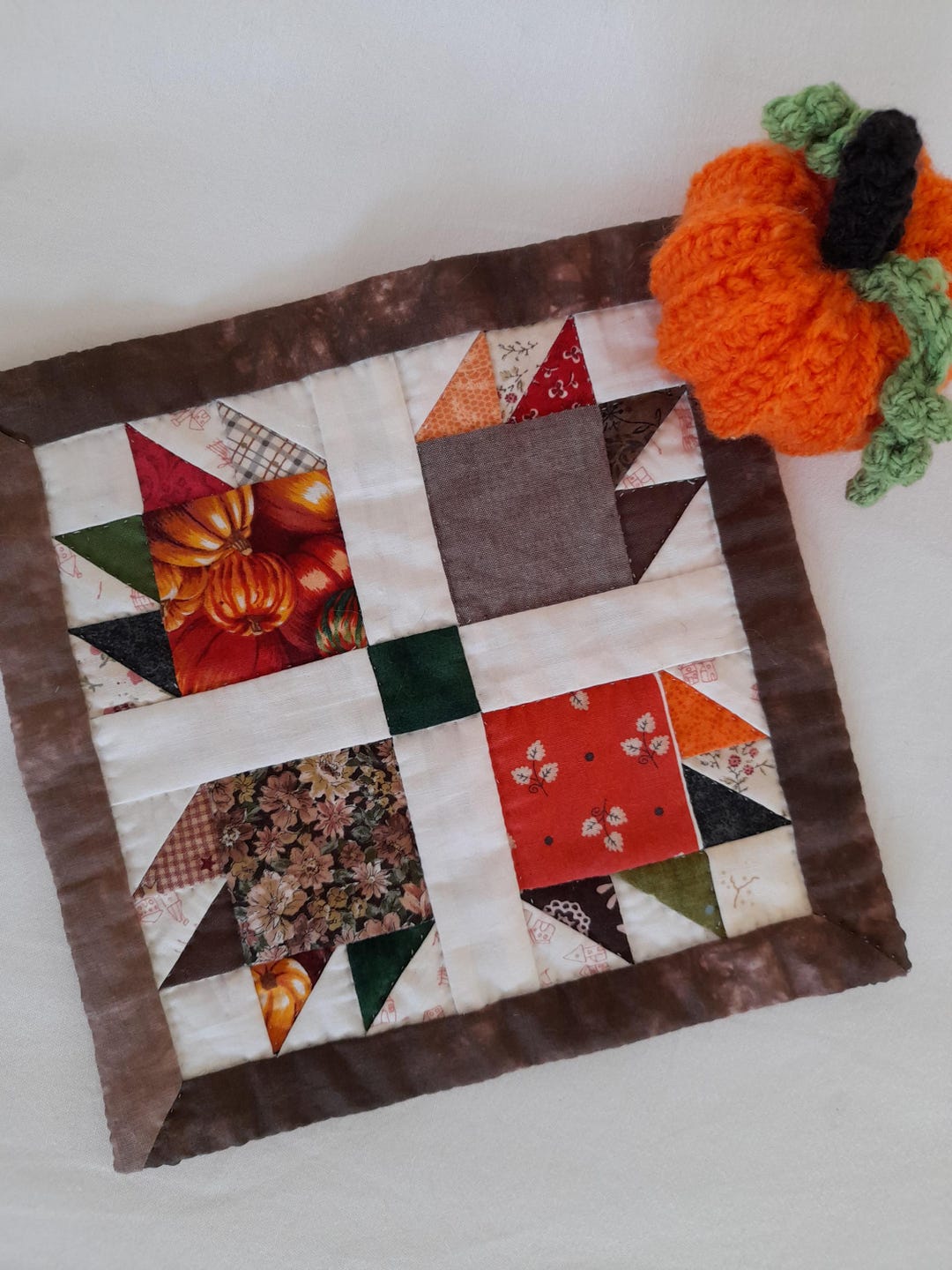 Bear's Paw Mini Quilt/ Mini Patchwork Mat Brown/quilted Trivet/ Quilted ...