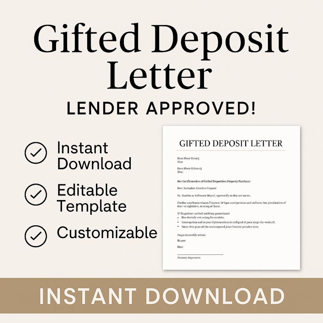 Gifted Deposit Letter Template for House Property Purchase – Editable ...
