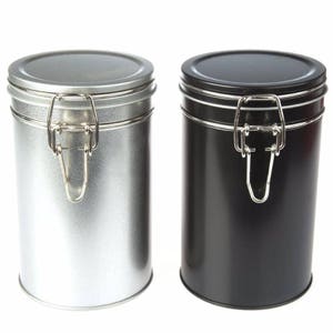 650ml Large Round Clip Tin Silver Storage Tin for Tea, Coffee, Sugar ...