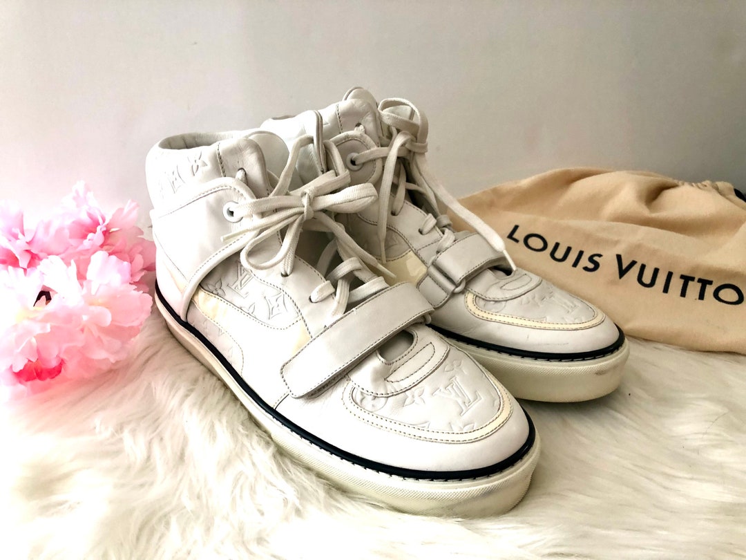 Authentic Louis Vuitton Genuine White Leather Mens Hightop Sneakers/lv ...