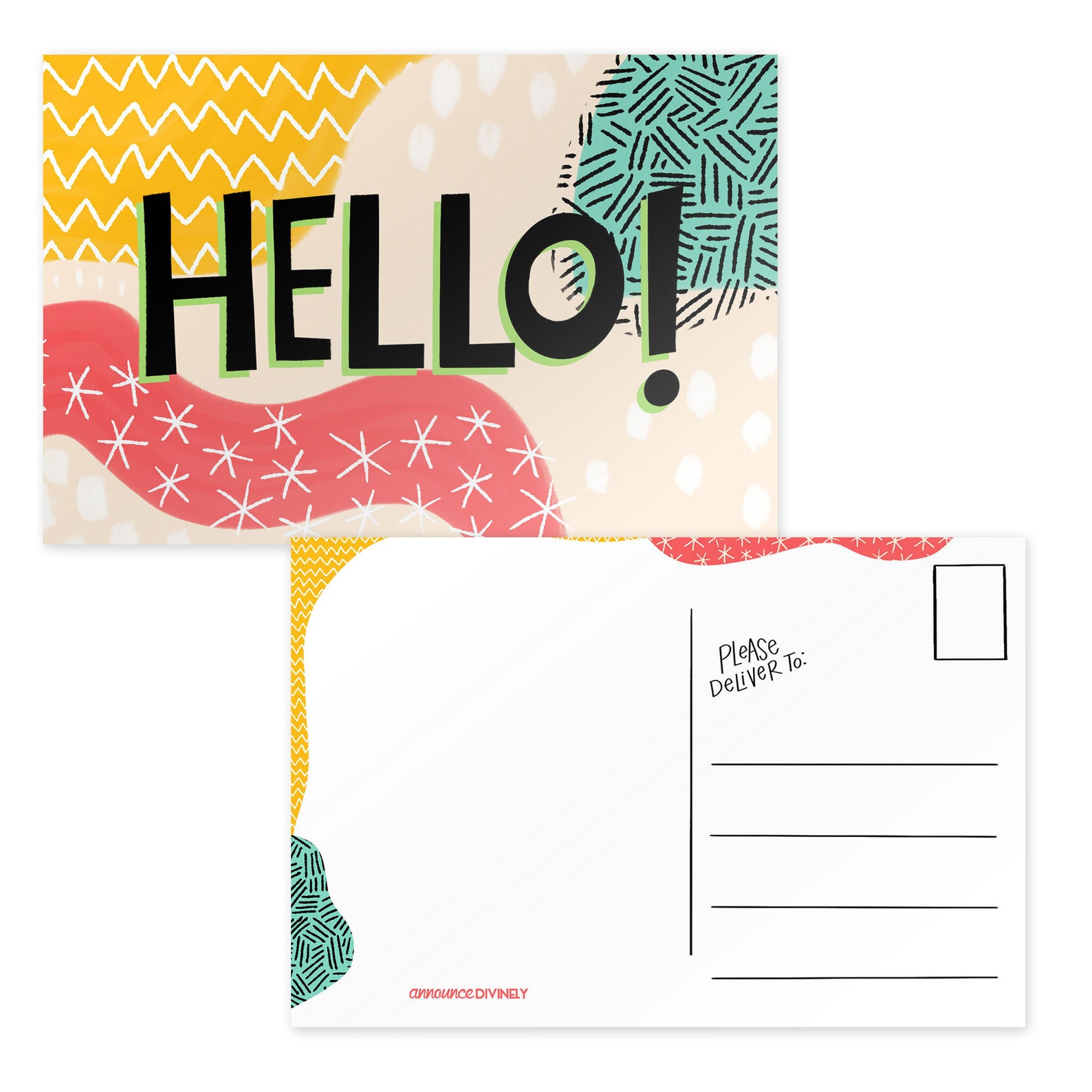 Abstract Hello Postcard Set | Colorful Friendship Cards - Etsy