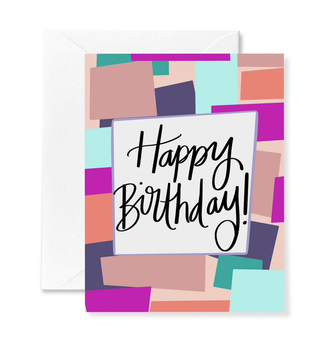 Abstract Blocks Birthday Card | Linen Paper, Matching Envelope - Etsy