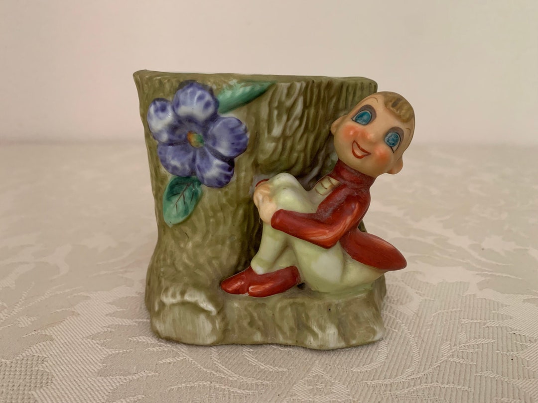 Kitschy 1950s Pixie Planter, Vintage Ceramic Elf Cricket Figural ...