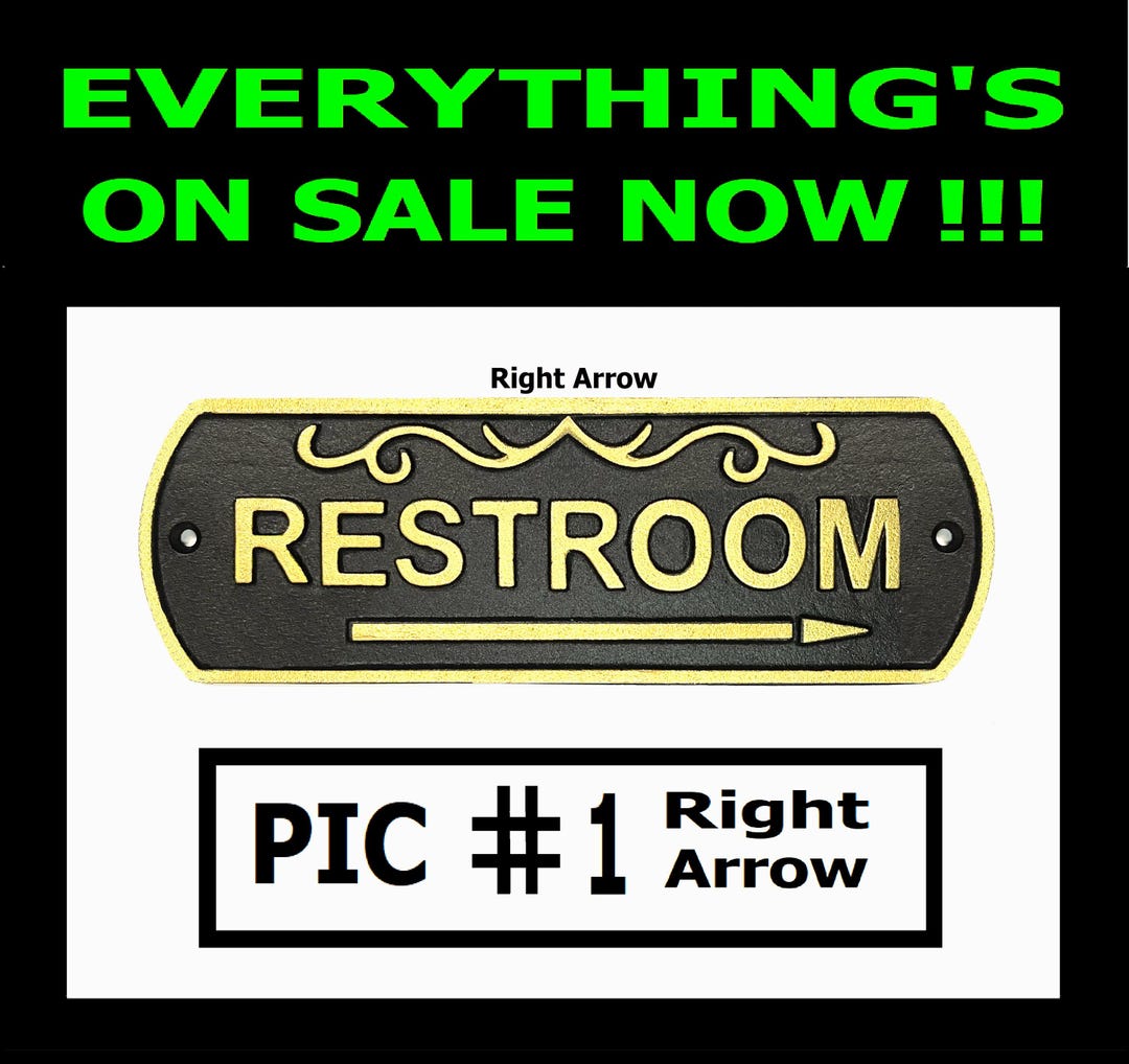 Restroom or Bathroom Sign, Antique Style, Cast Iron, 10" Wide, 3" Tall ...
