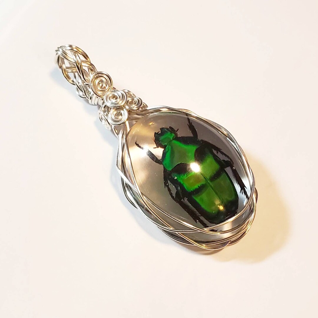 Beetle Necklace, Bug Jewelry, Green Flower Beetle, Bug Jewelry, Beetle ...