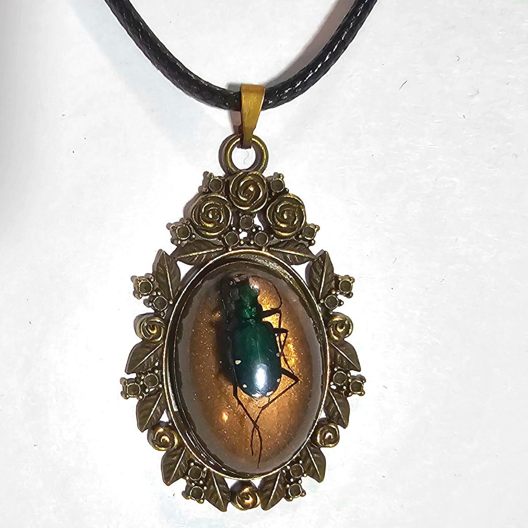 Beetle Necklace, Bug Jewelry, Insect Necklace, Green Beetle, Beetle ...
