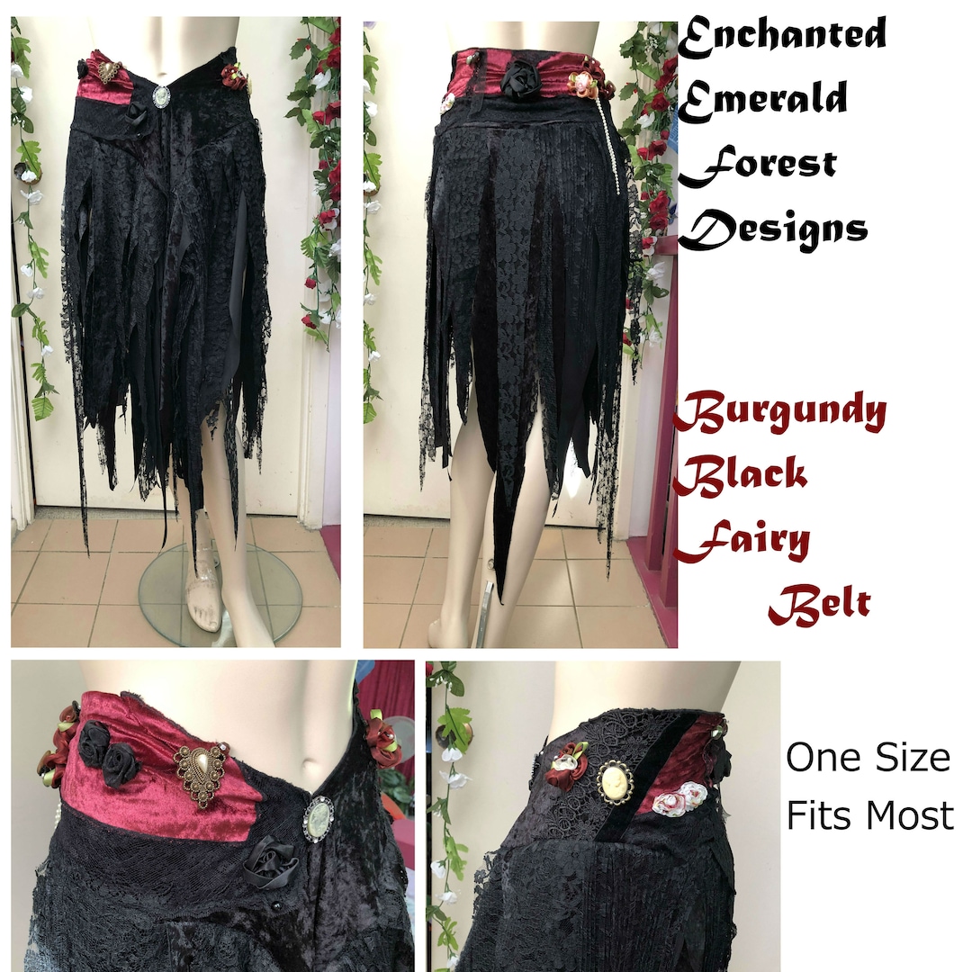 Burgundy Black Fantasy Fairy Elf Tattered Belt Wispy Belly Dance Pixie ...