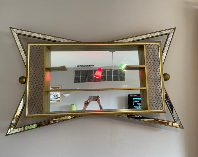 Vintage 1950s Gold Atomic Mirror Shadow Box Wall Hanging Shelf - Etsy