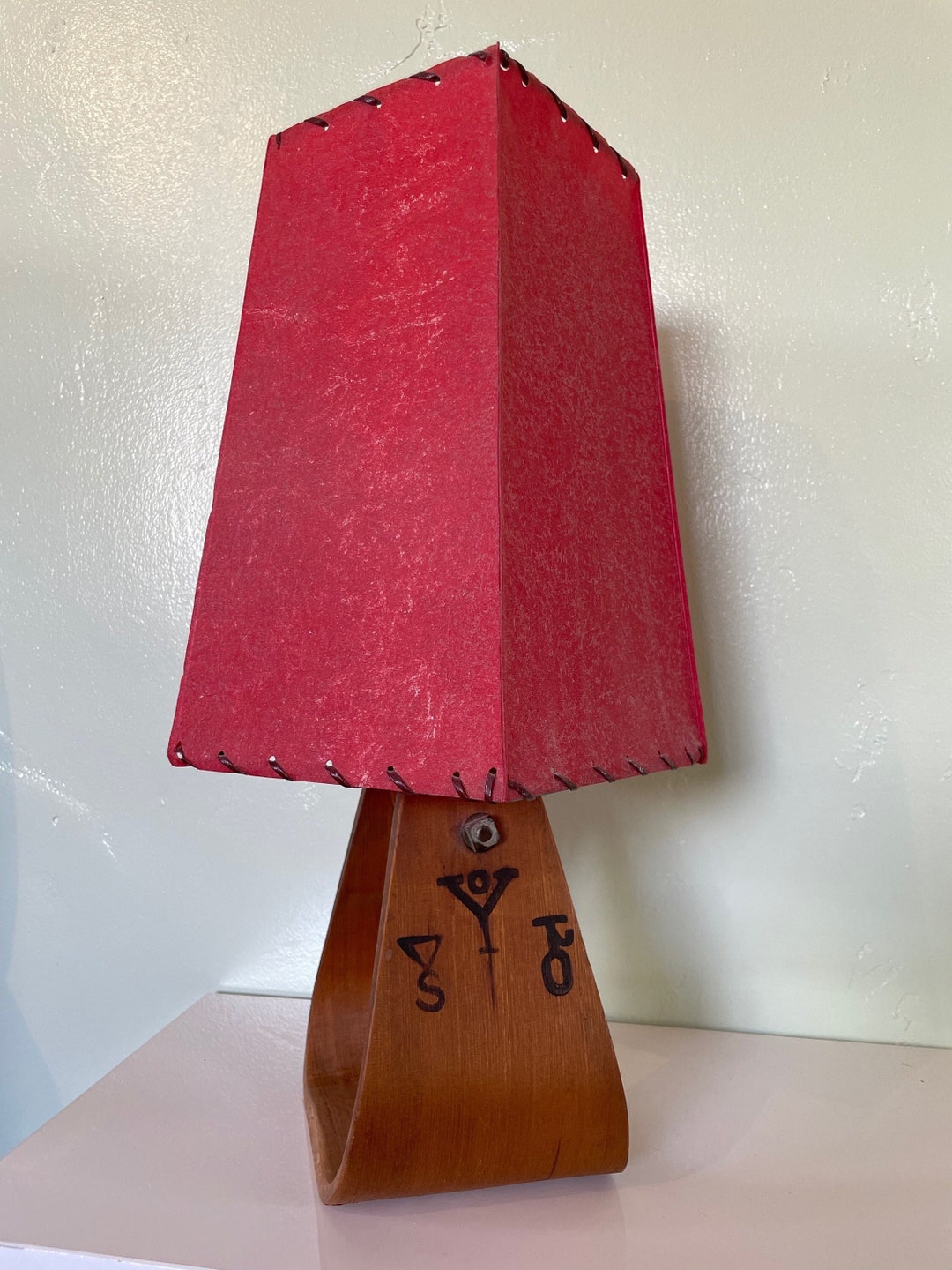 1950s 1940s Saddle Stirrup Cowboy Wooden Table Lamp Fiberglass Shade ...