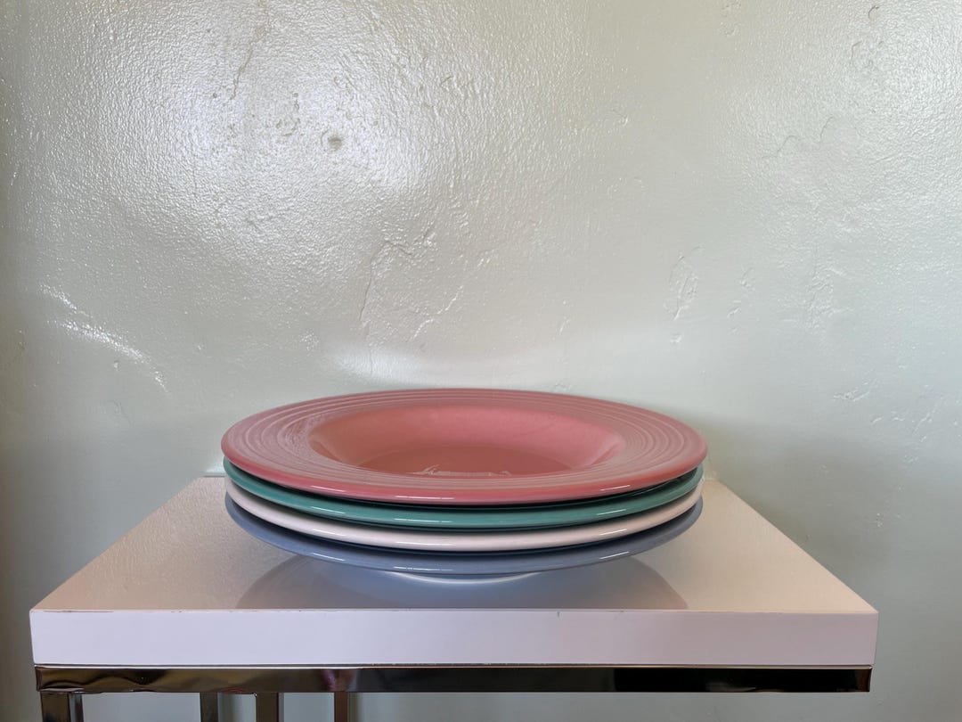 Fiesta Ware Deep Plate Soup Bowl Ceramic Blue Green Pink White Homer ...