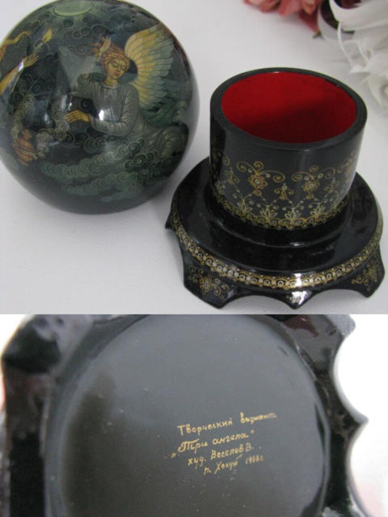 Russian Lacquer Box in Rare Round Dome Shape 2 Pieces Set | Etsy