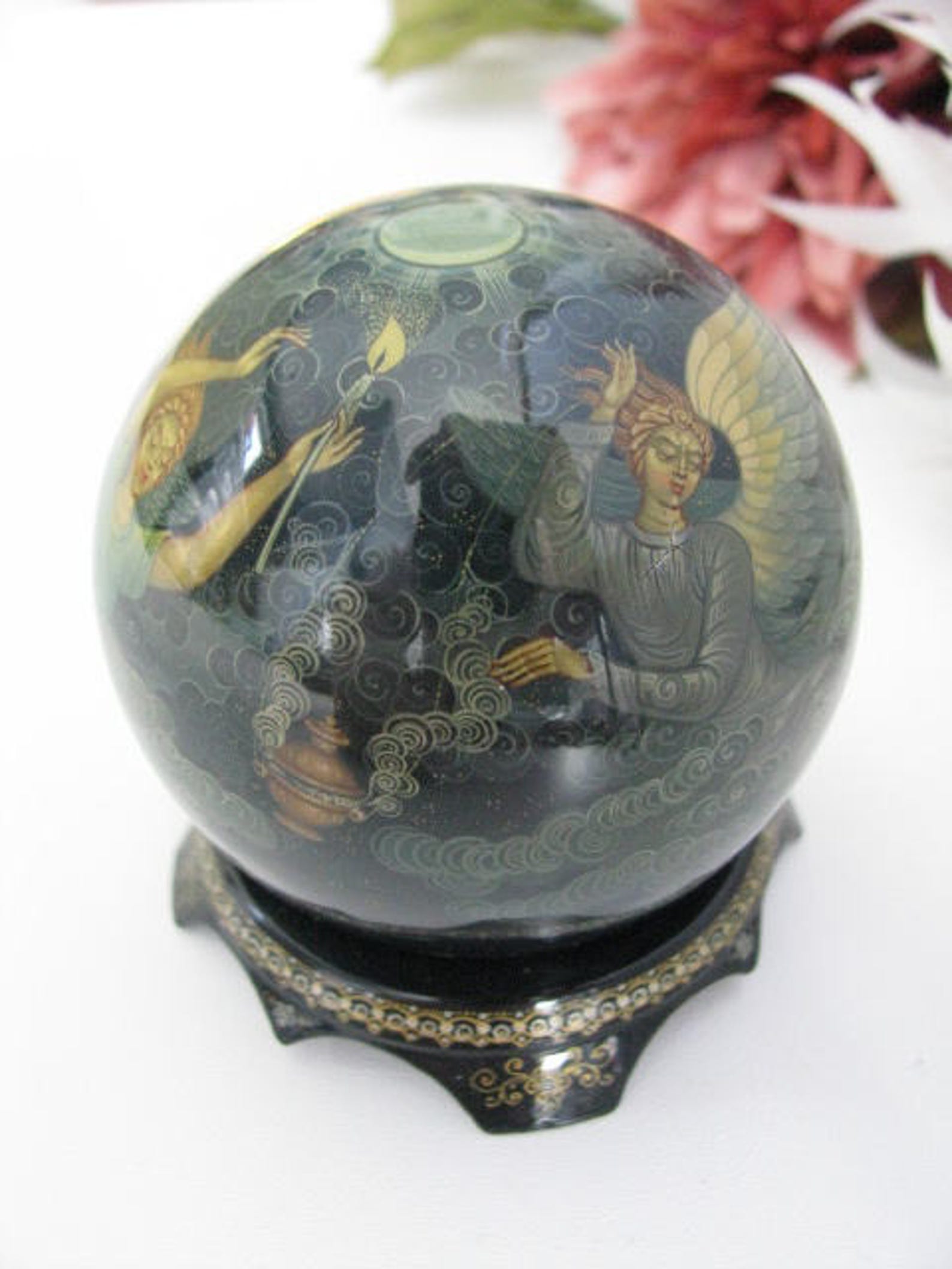 Russian Lacquer Box in Rare Round Dome Shape 2 Pieces Set | Etsy