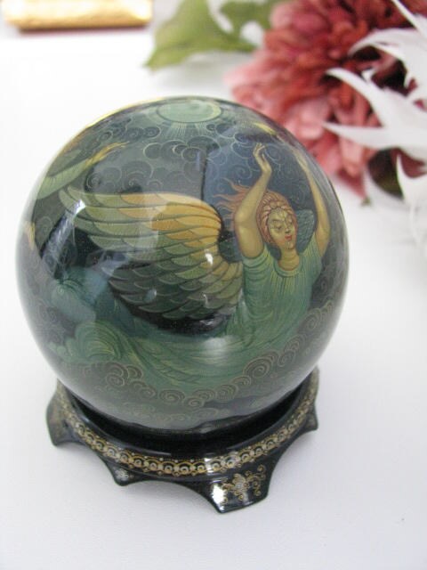 Russian Lacquer Box in Rare Round Dome Shape 2 Pieces Set | Etsy