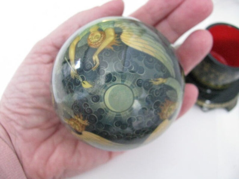 Russian Lacquer Box in Rare Round Dome Shape 2 Pieces Set | Etsy