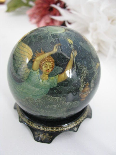 Russian Lacquer Box in Rare Round Dome Shape 2 Pieces Set | Etsy