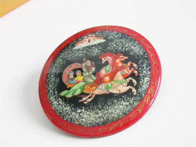 Vintage Russian Lacquer Pin in Rare Red Finish - Etsy