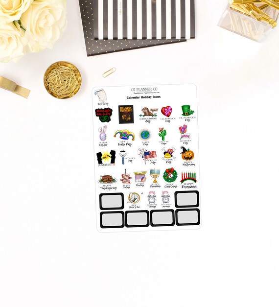Calendar Holiday Icons Planner Stickers Holidays Calendar | Etsy
