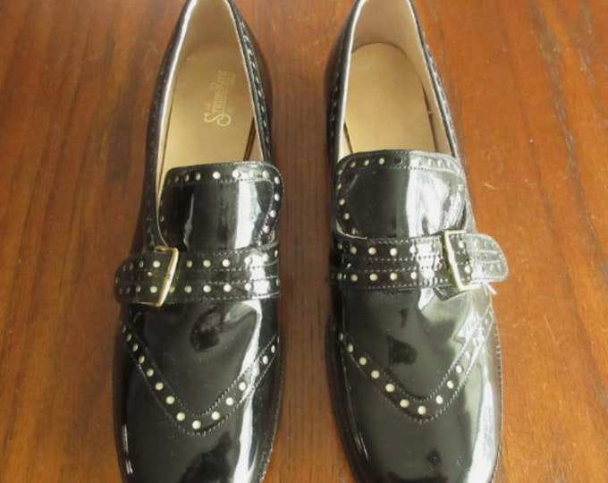 Vtg 60s MOD Shoes Patent Leather Black With White Polka Dots Buckle ...