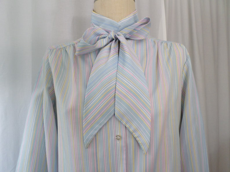 Vtg 70s Pastel Blouse Striped Button Down Top With Hand-tied Bow at ...