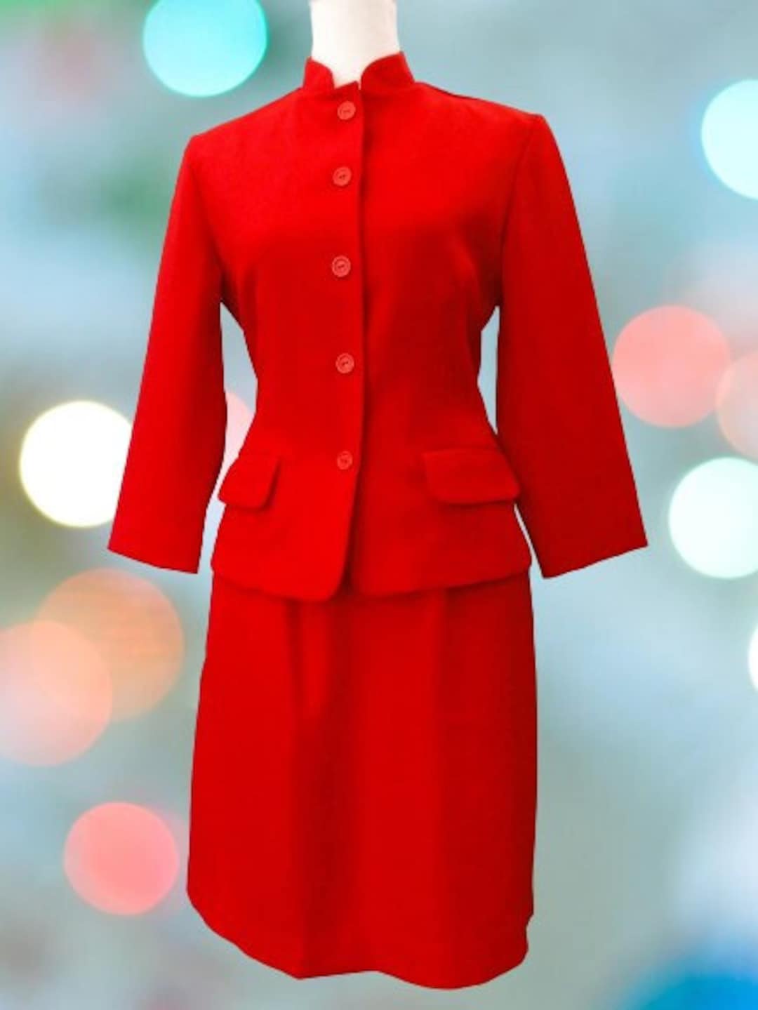 Vtg 70s 80s Red Suit Skirt Set David Strauss Fitted Red Power Suit ...