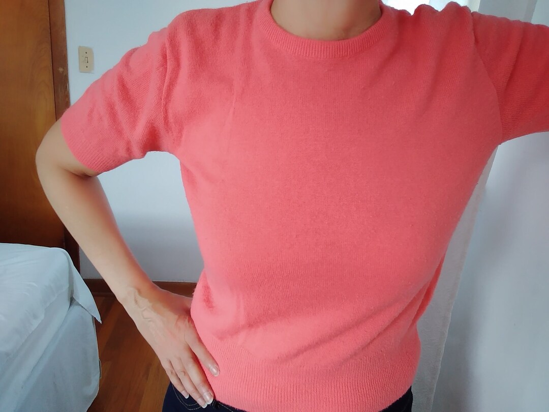 Vintage 50's Pink Crew Neck Short Sleeve Pin up Sweater Knit Pullover ...