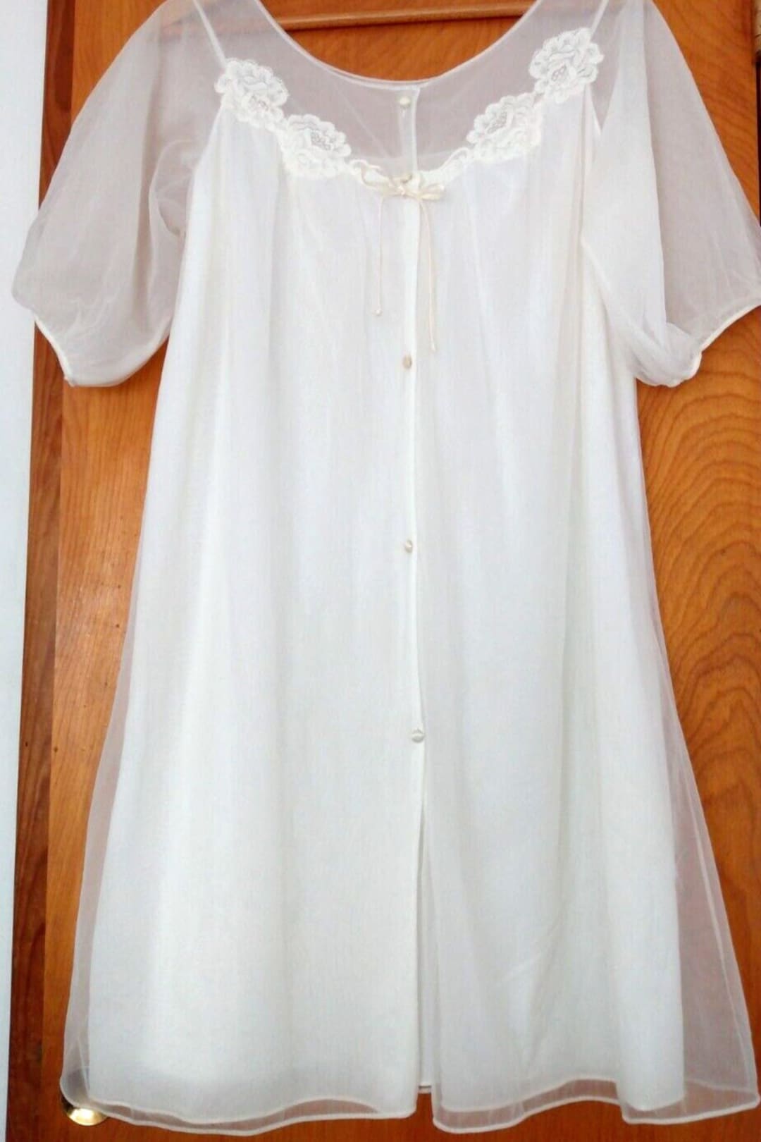Vtg 50s LARGE Robe Peignoir White Nylon Tulle Yolande One Owner Sheer ...