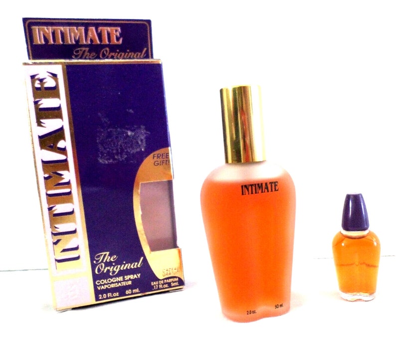 Vtg INTIMATE Perfume Two Bottles in Box, 2.0 Oz Cologne .17 Oz Eau De ...