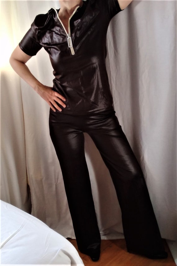 Vintage 1970s Funky Bell Bottom 2pc Pant Suit Set - W… - Gem