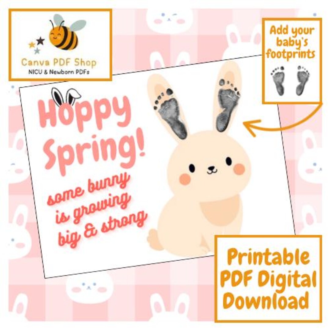 Hoppy Spring - NICU Footprint Holiday Sign - Easter Spring Craft - Etsy
